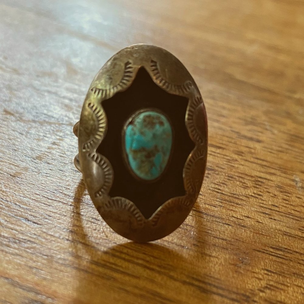 Sterling Turquoise Shadow Box Ring - Gem